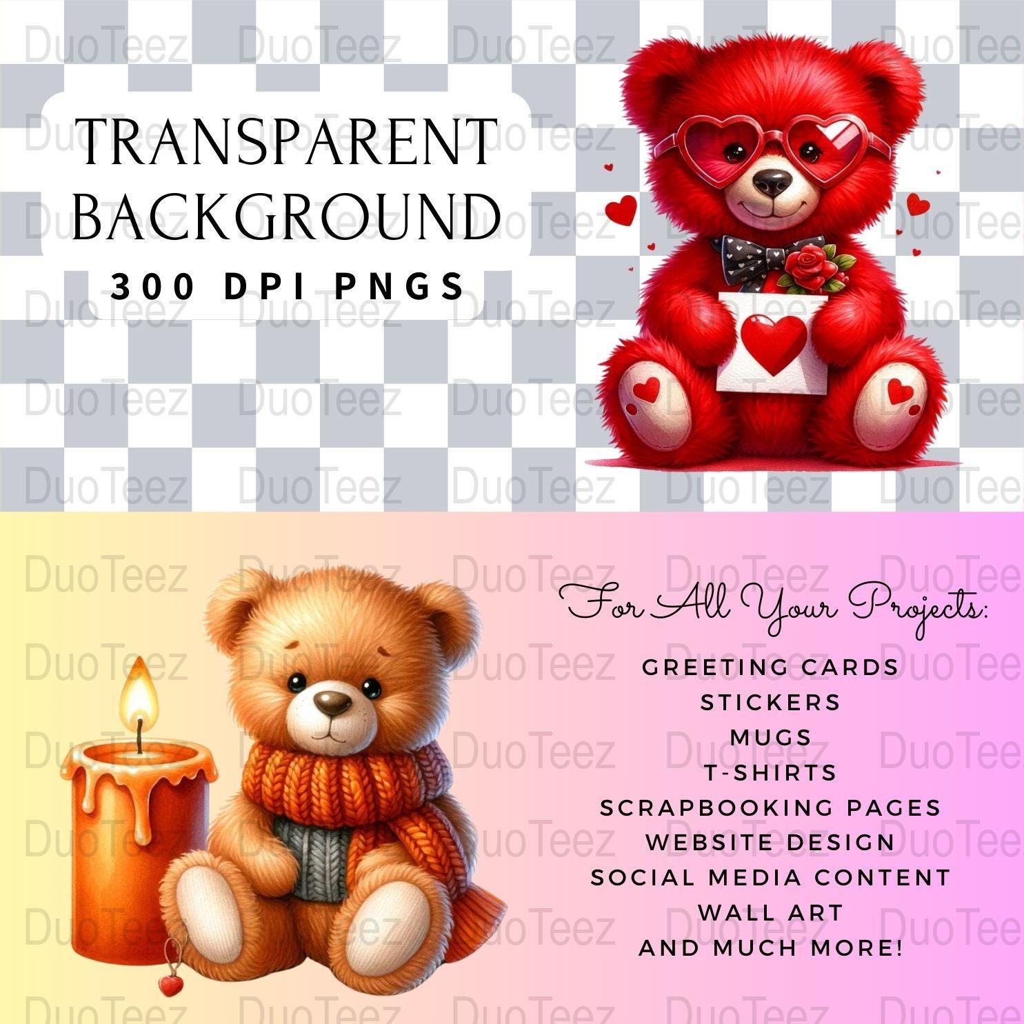 Teddy Bear Valentines Day Clipart Bundle, Watercolor Bear Love, Digital ...