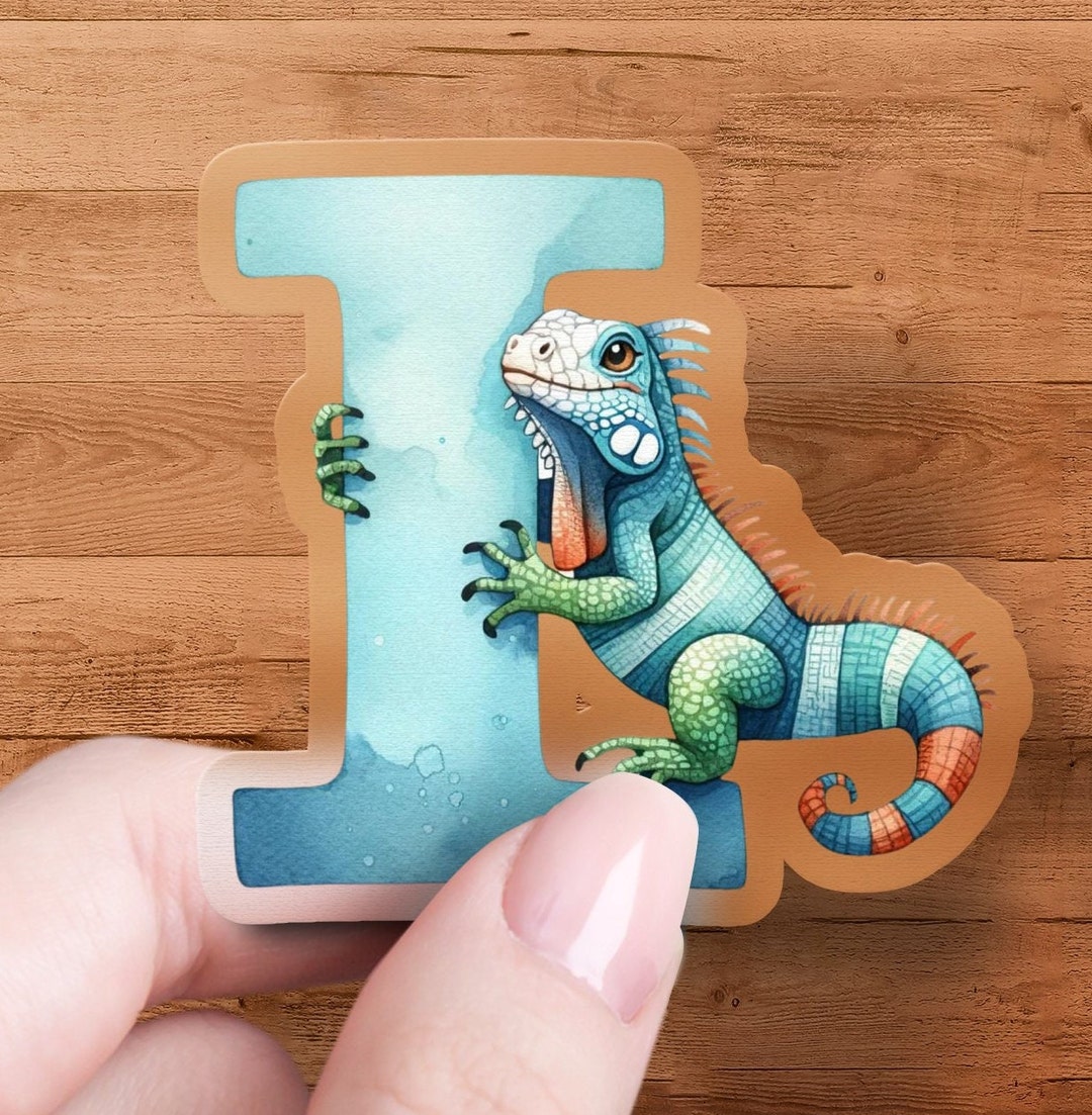 Watercolor Iguana Letter I Sticker, Iguana Lover Decal, Exotic Reptile ...