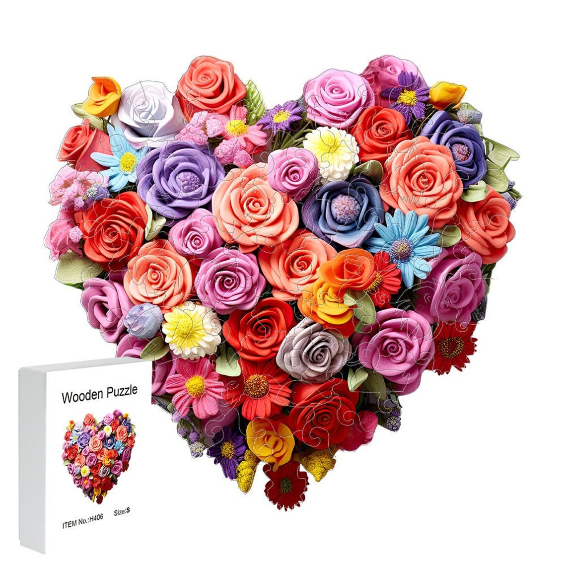 Colorful Heart Flower Wooden Puzzle Educational Game for Children ...