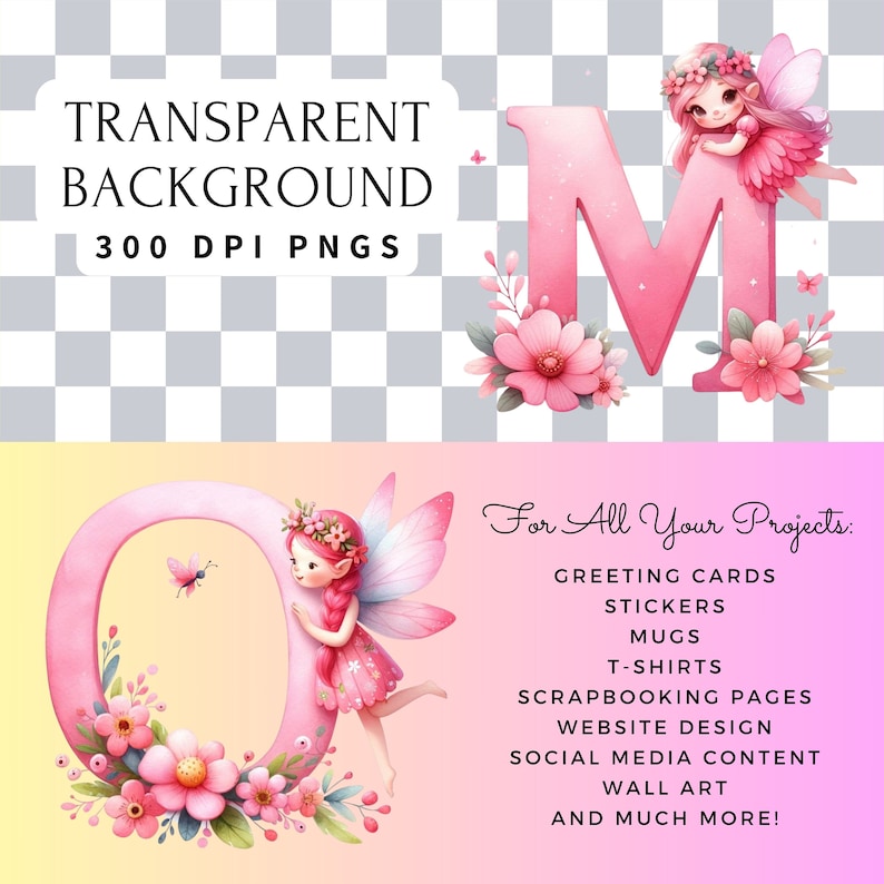 Fairy Alphabet Clipart Bundle - Pink Fairy PNG - Cute Fairy Clip Art ...