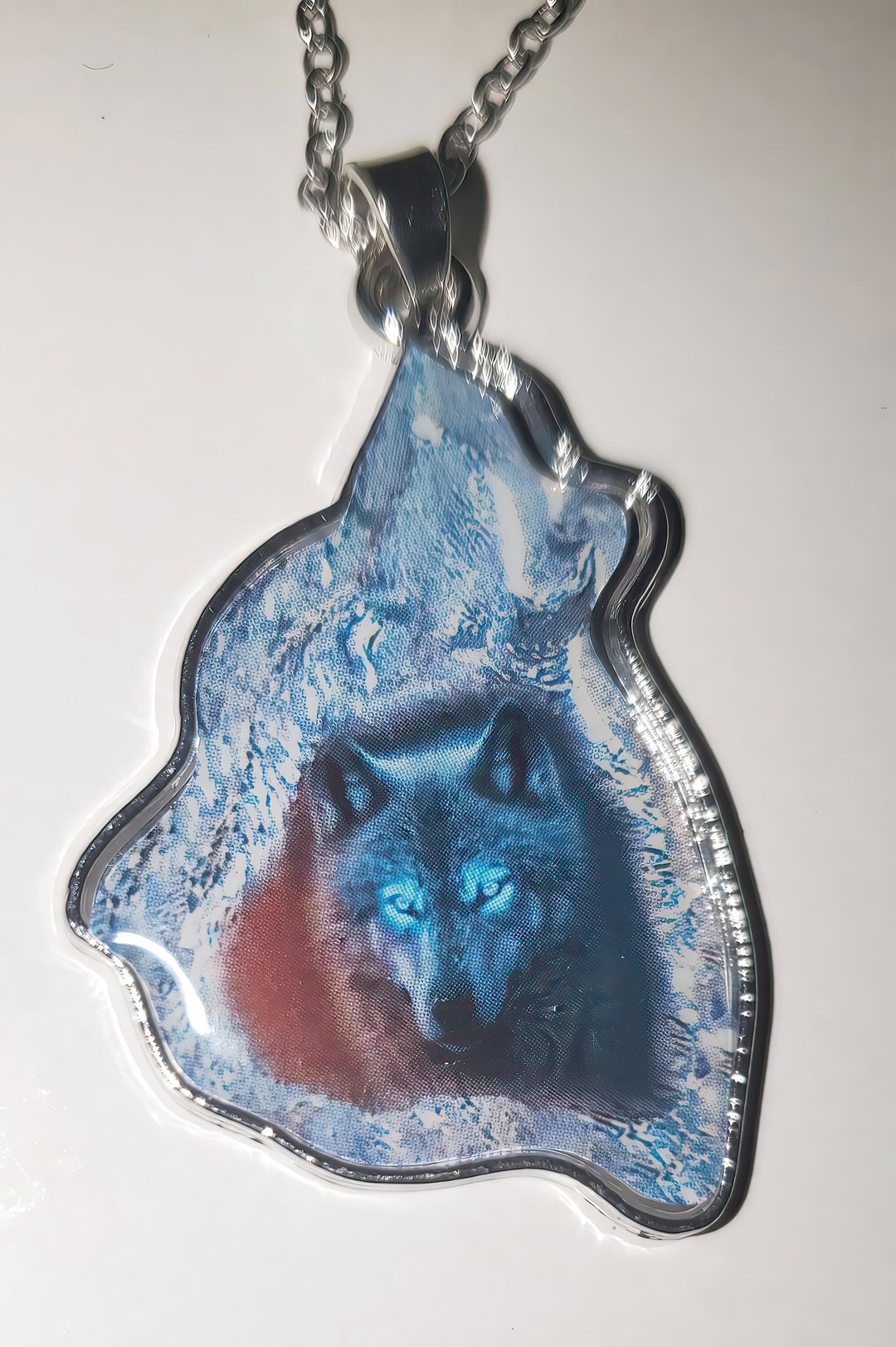 Crystal Blue Wolf Pendant Necklace - Etsy