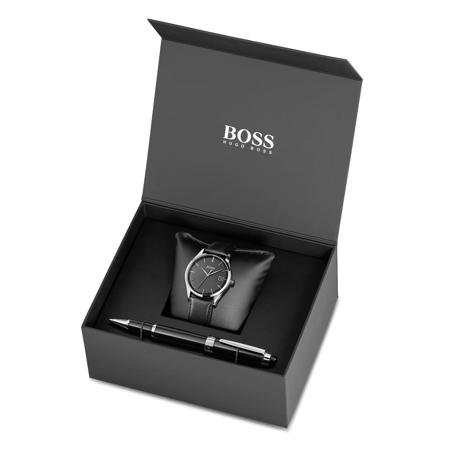Hugo Boss Gents Box Set Black Strap Black Dial Watch & Pen Diameter40mm ...