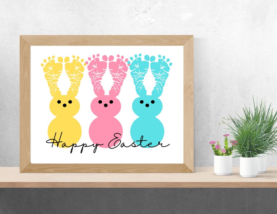 Happy Easter Peeps Footprint or Handprint Art Printable - Etsy