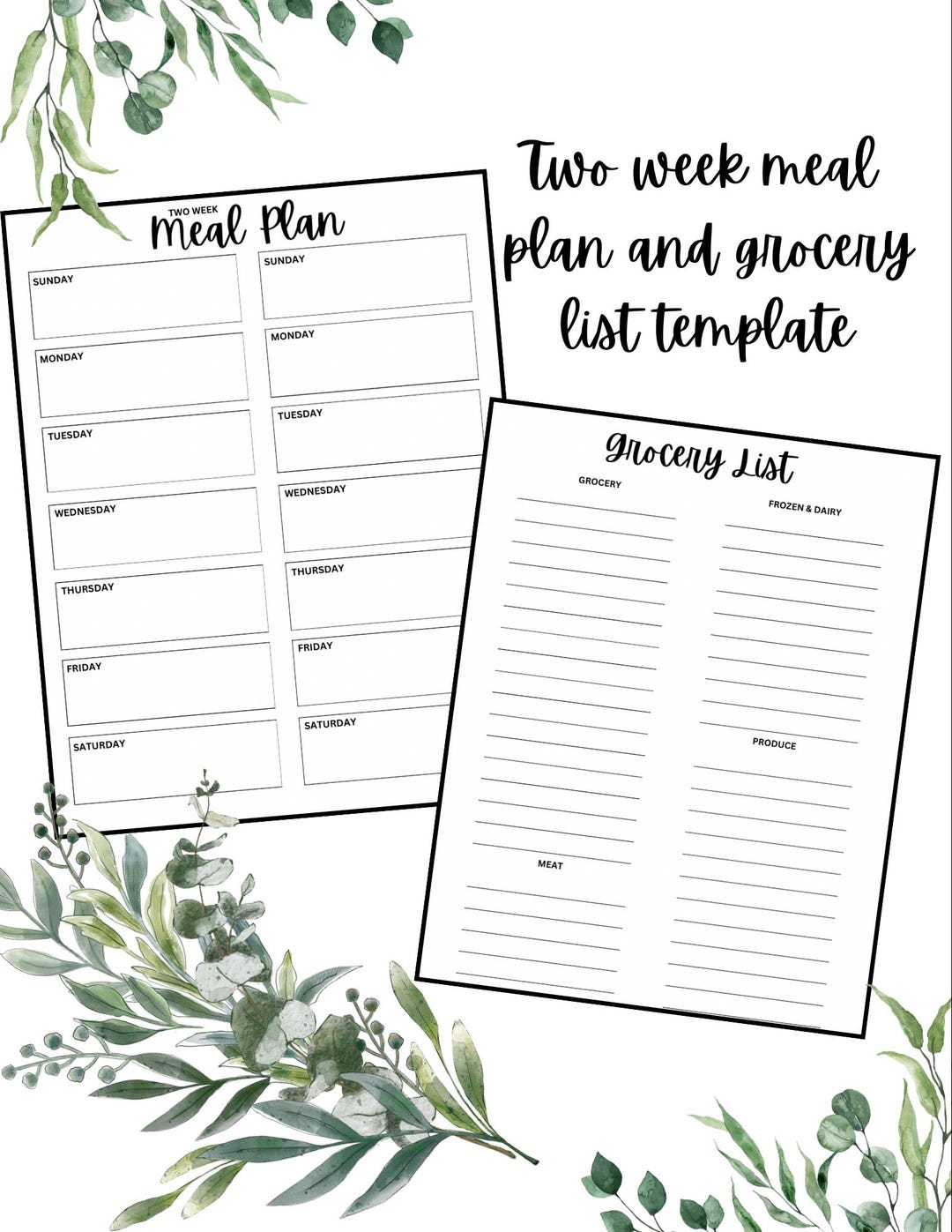 Two Week Meal Plan and Grocery Template Printable - Etsy