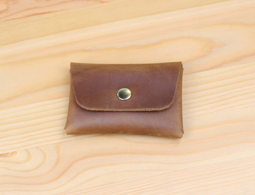 Personalized Brown Leather Card Wallet, Embossed Initials, Gold Foil ...