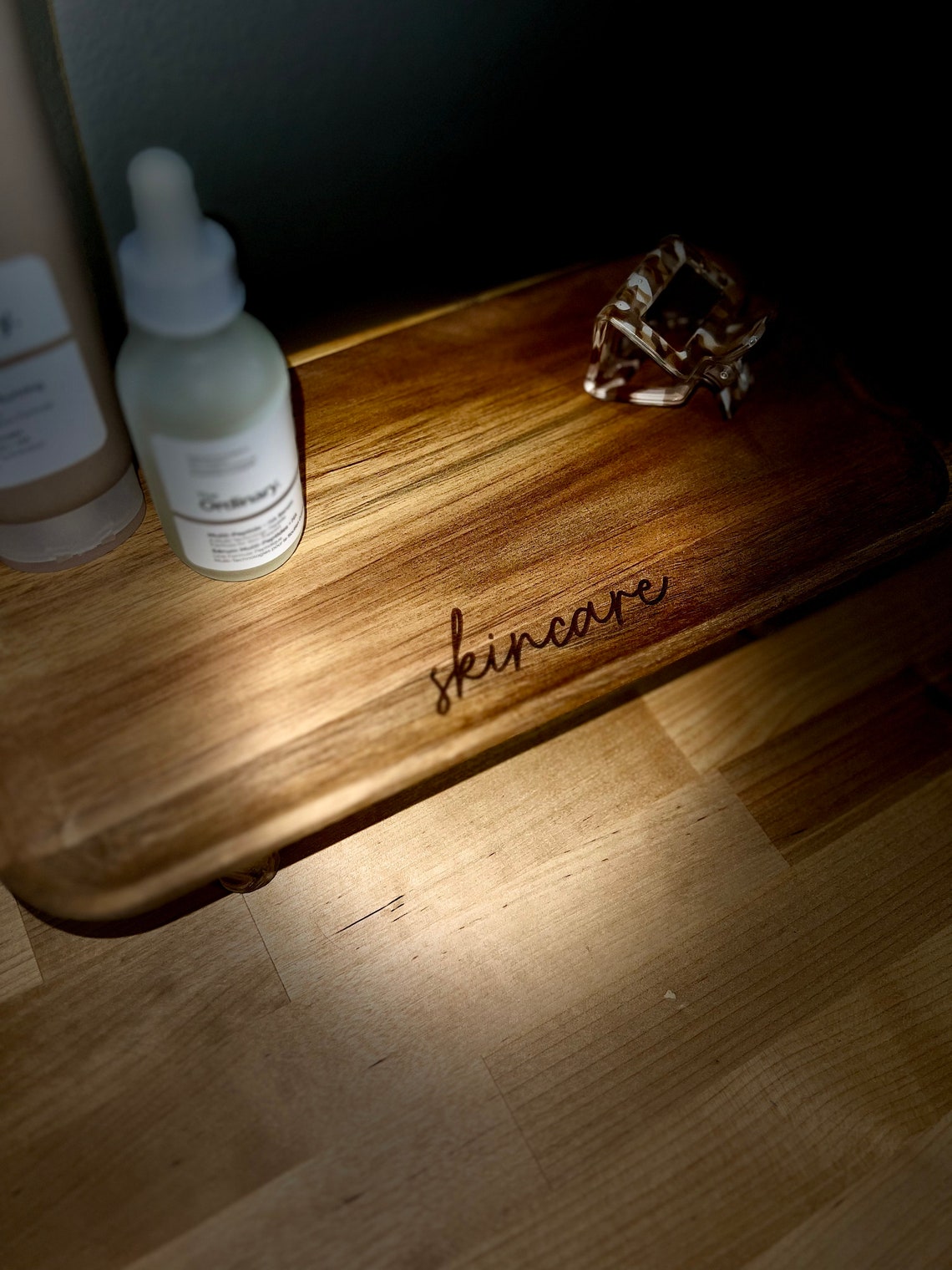 Skincare Tray & Stand - Acacia Wood - Etsy