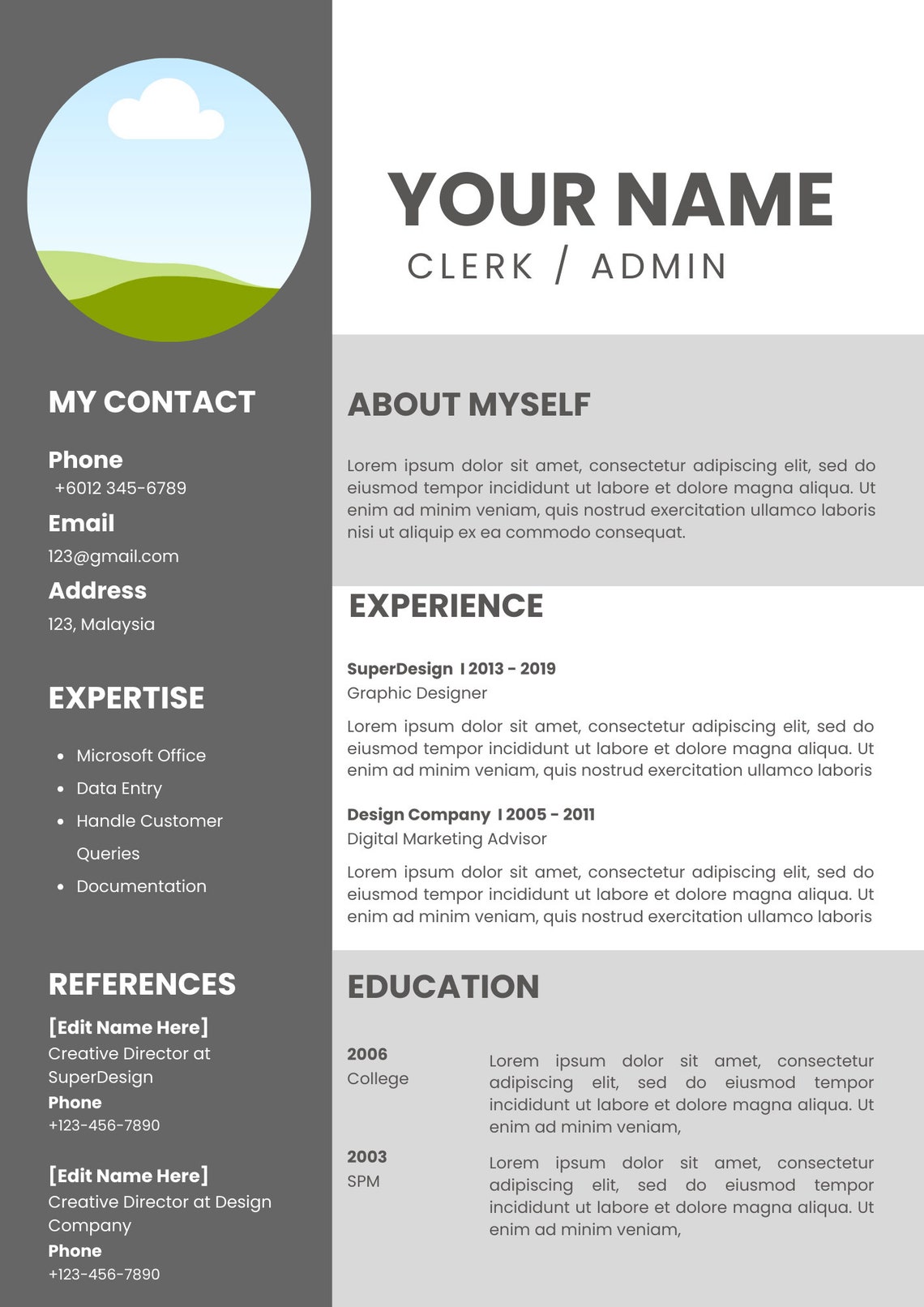 CANVA Resume Template | CV Template | Minimalist Template for Resume/cv ...