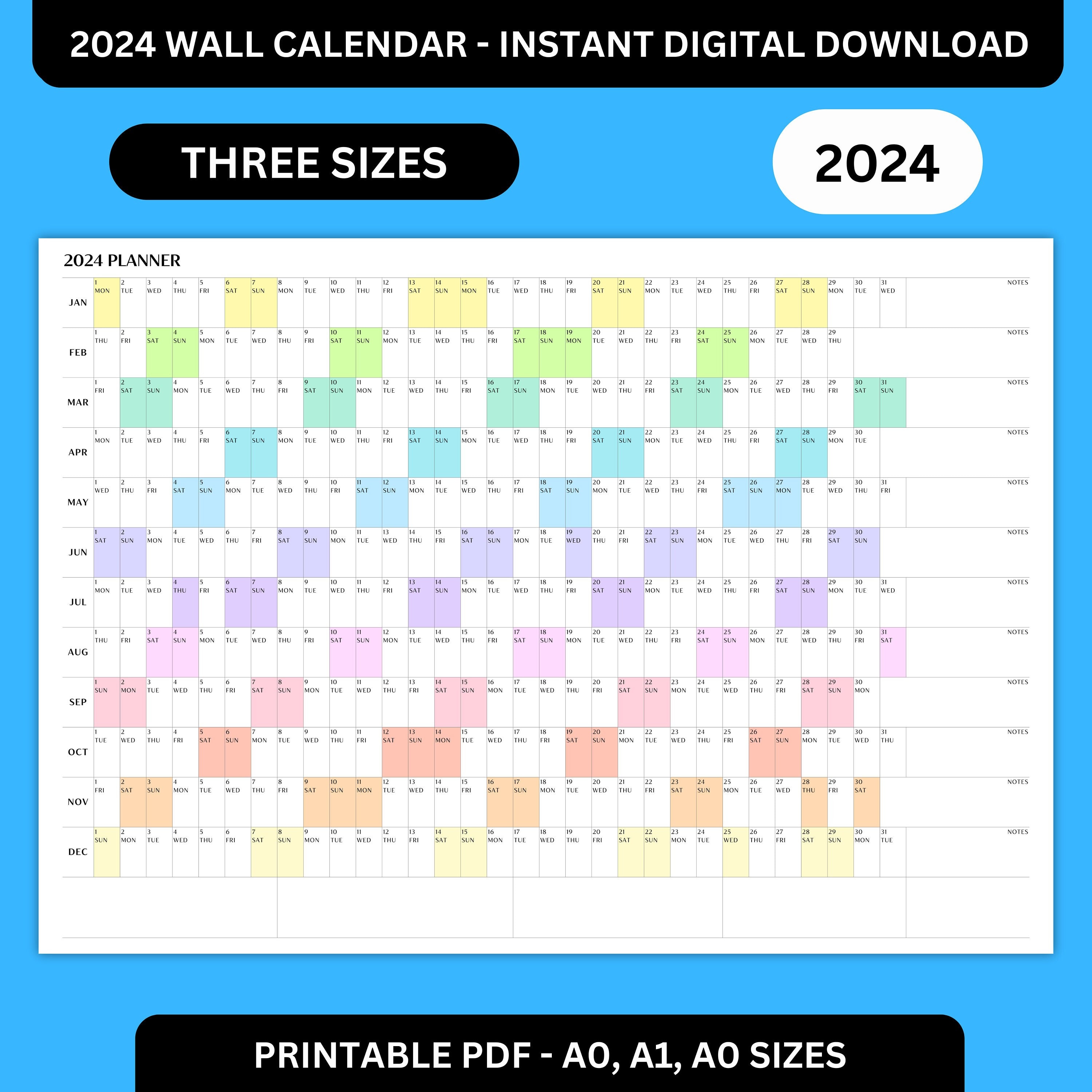 PRINTABLE 2024 Wall Calendar - Instant Digital Download - 2024 Wall ...