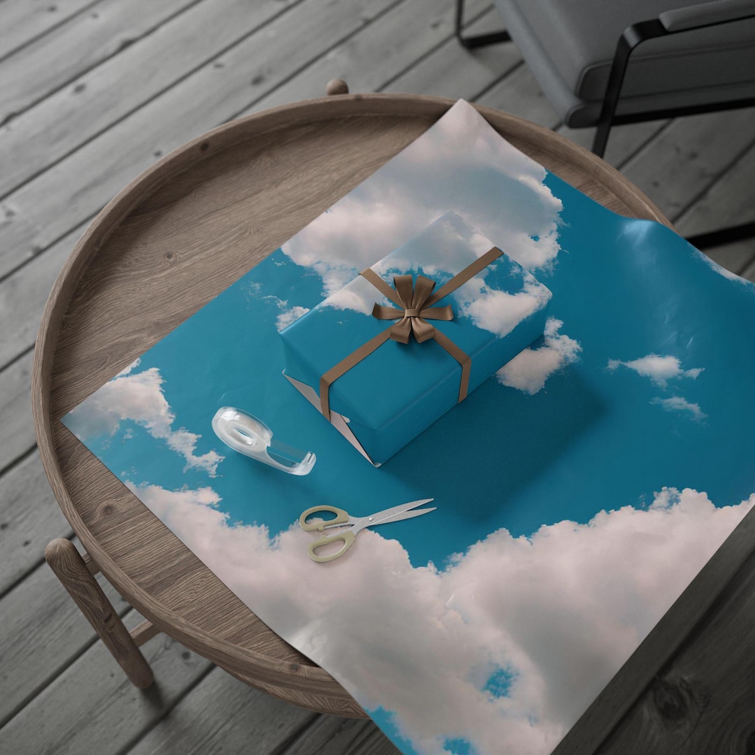 Blue Sky Clouds Gift Wrapping Paper, Present Roll, for Christmas ...
