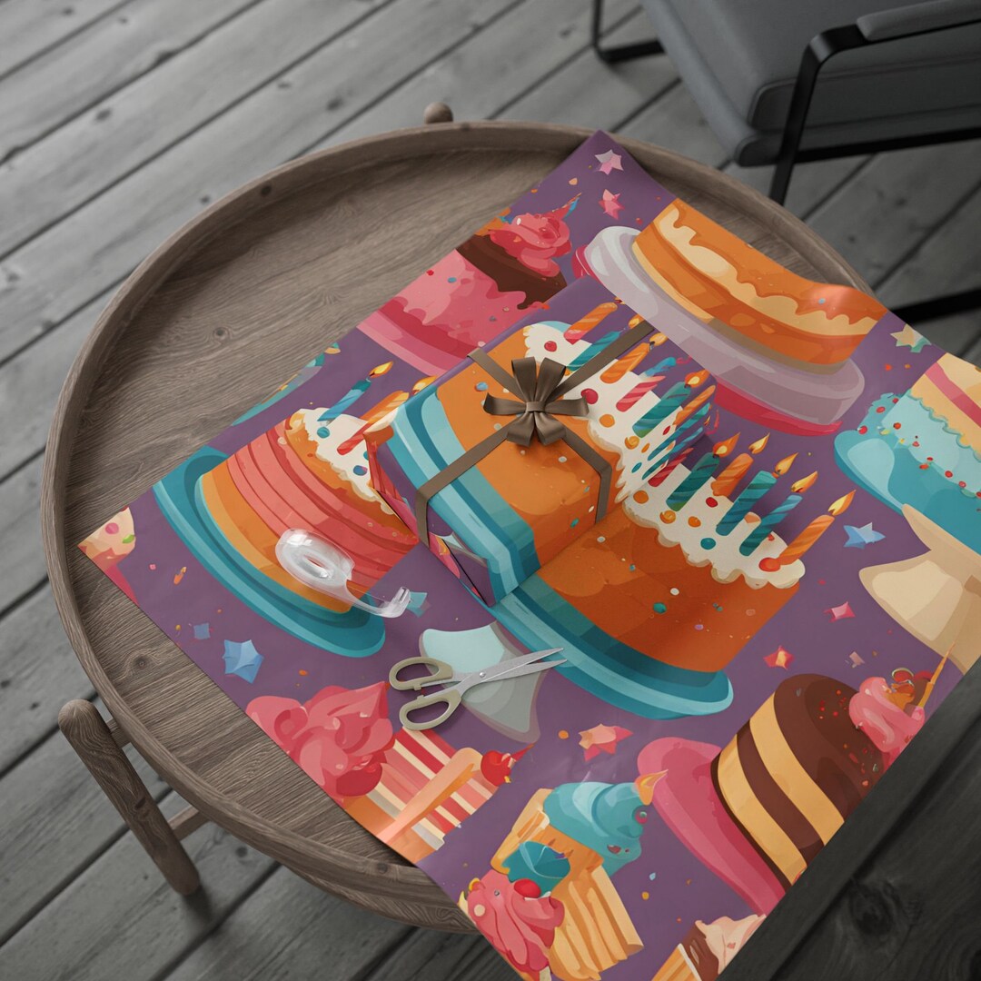 Birthday Cake Theme Wrapping Paper, Cupcake Gift Wrap, Present Paper ...