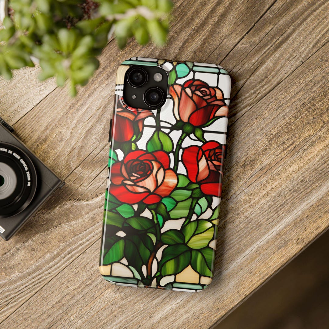 Victorian Stained Glass Roses Phone Case, Floral Tough Protective Cover ...