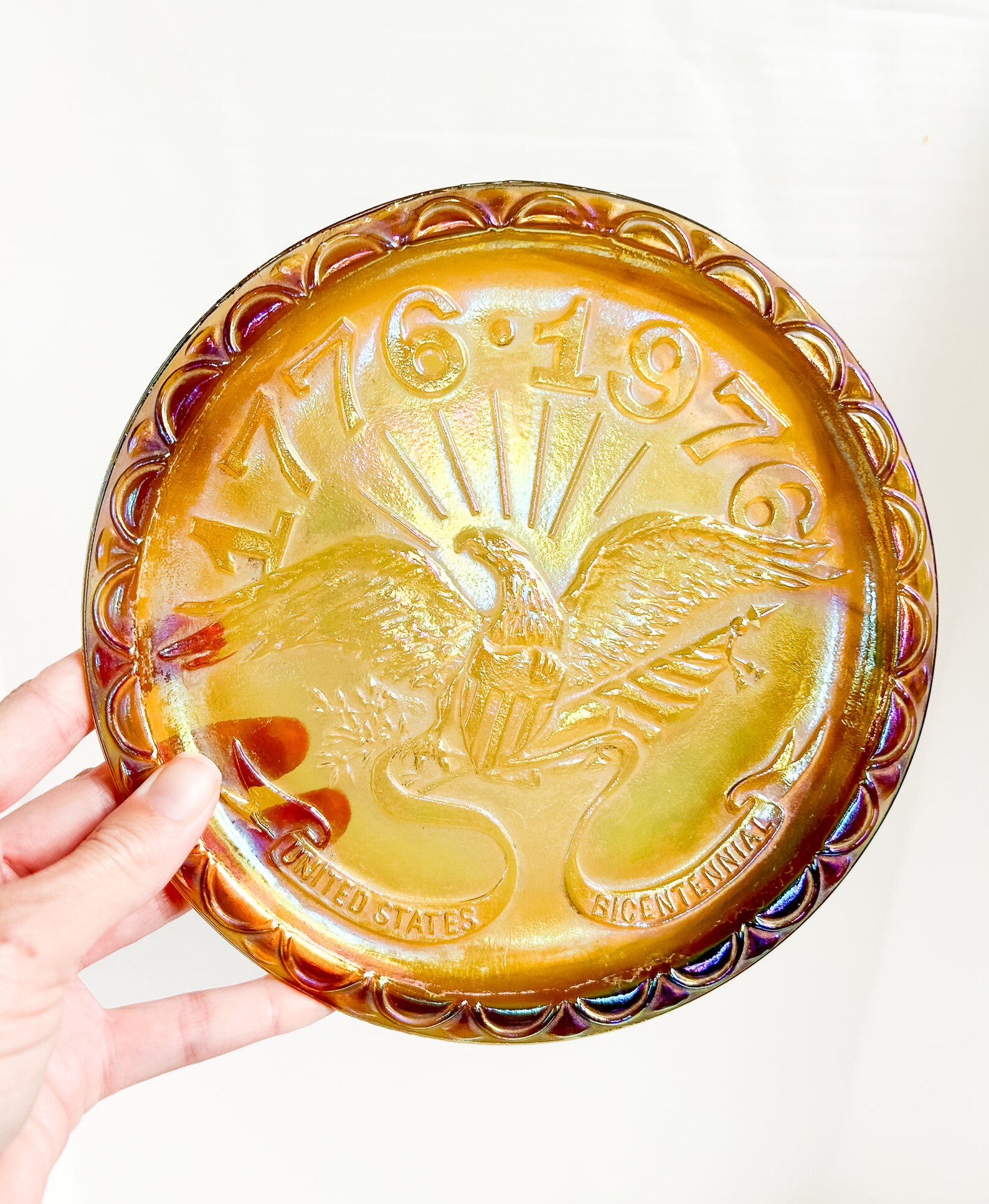 Vintage Carnival Glass Plates Blue 8" / Set of 2 / Bicentennial ...