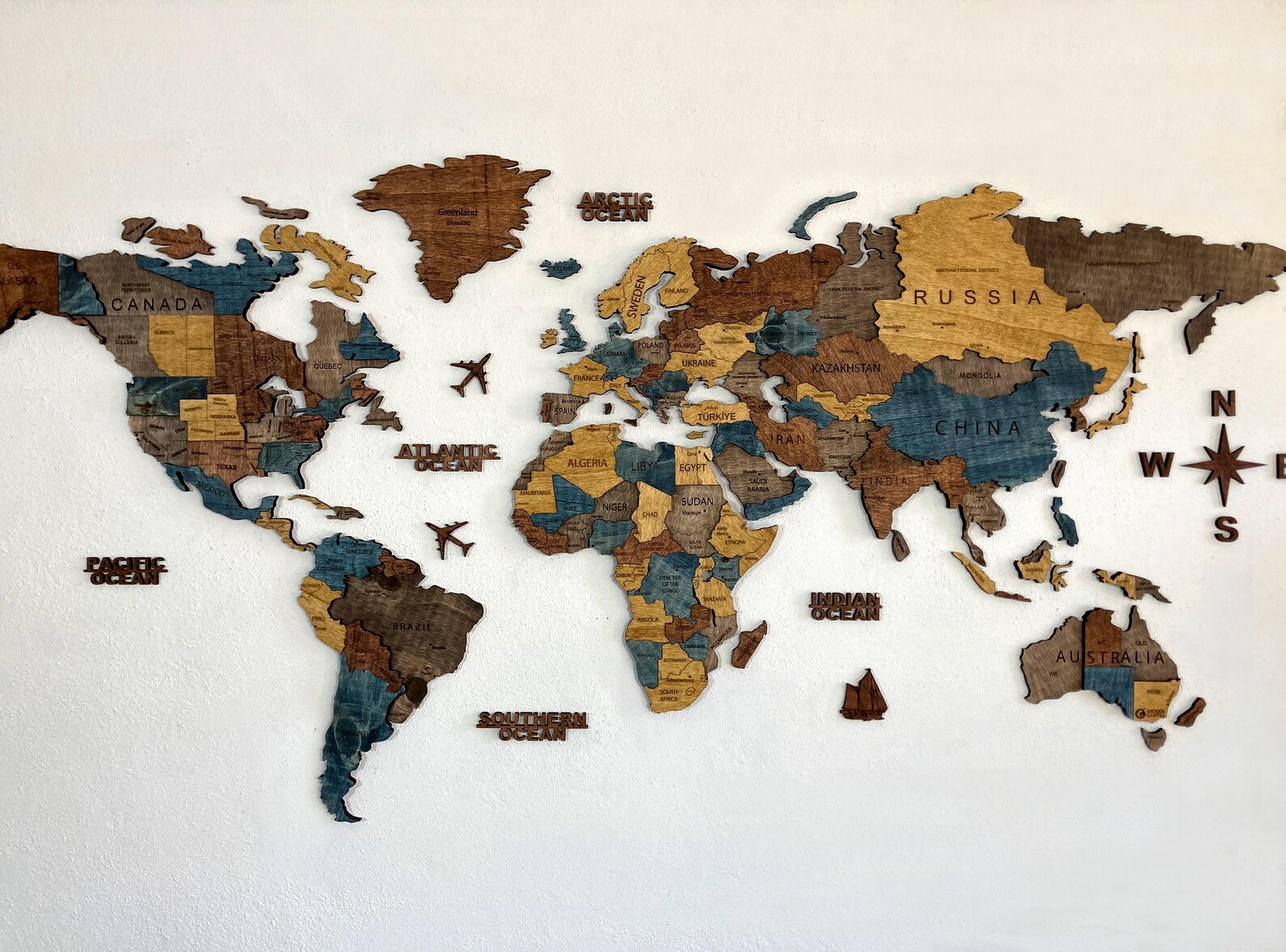 Wooden World Map, Apartment Wall Maps Decor, Wall Decoration, Travel ...