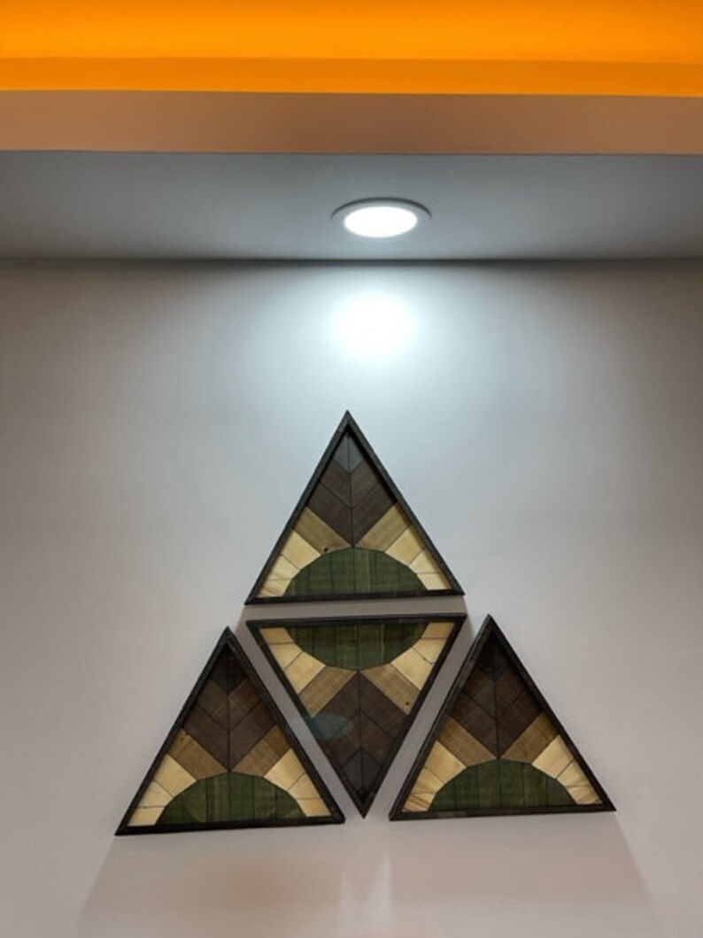Wooden Triangle Wall Art, Large Wood Tiles Home Decor, Geometric Shapes ...