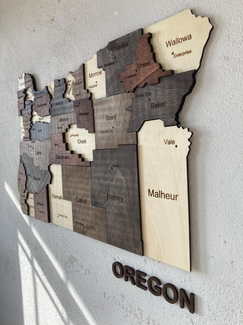 3D Wooden Oregon Map, Oregon Map Wall Decor, Rustic Wooden Wall Map ...
