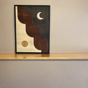Sun and Moon Zen Wooden Wall Art Framed, Decorative Minimalist Boho ...