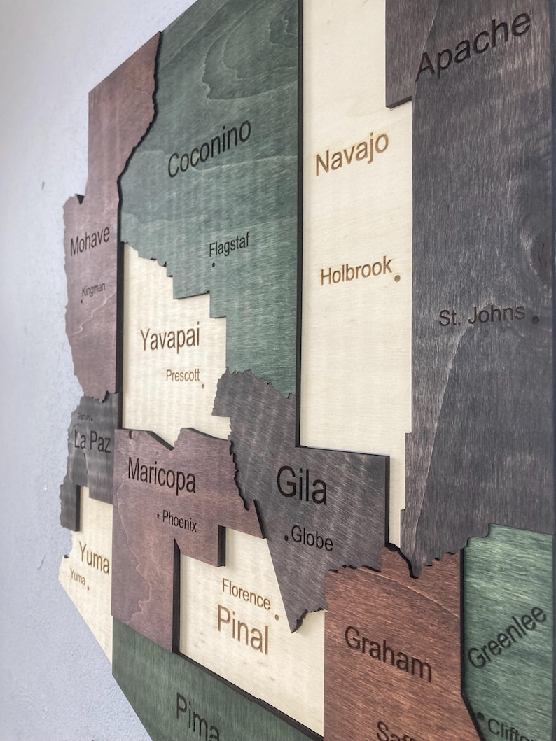 3D Arizona Wood Map, Arizona State Rustic Wall Art, 3D State Wooden ...