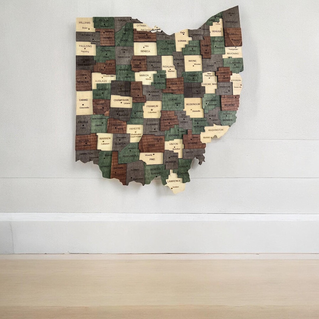 Custom Ohio Wood Map, Handcrafted Ohio Wooden State Art, Rustic Home ...