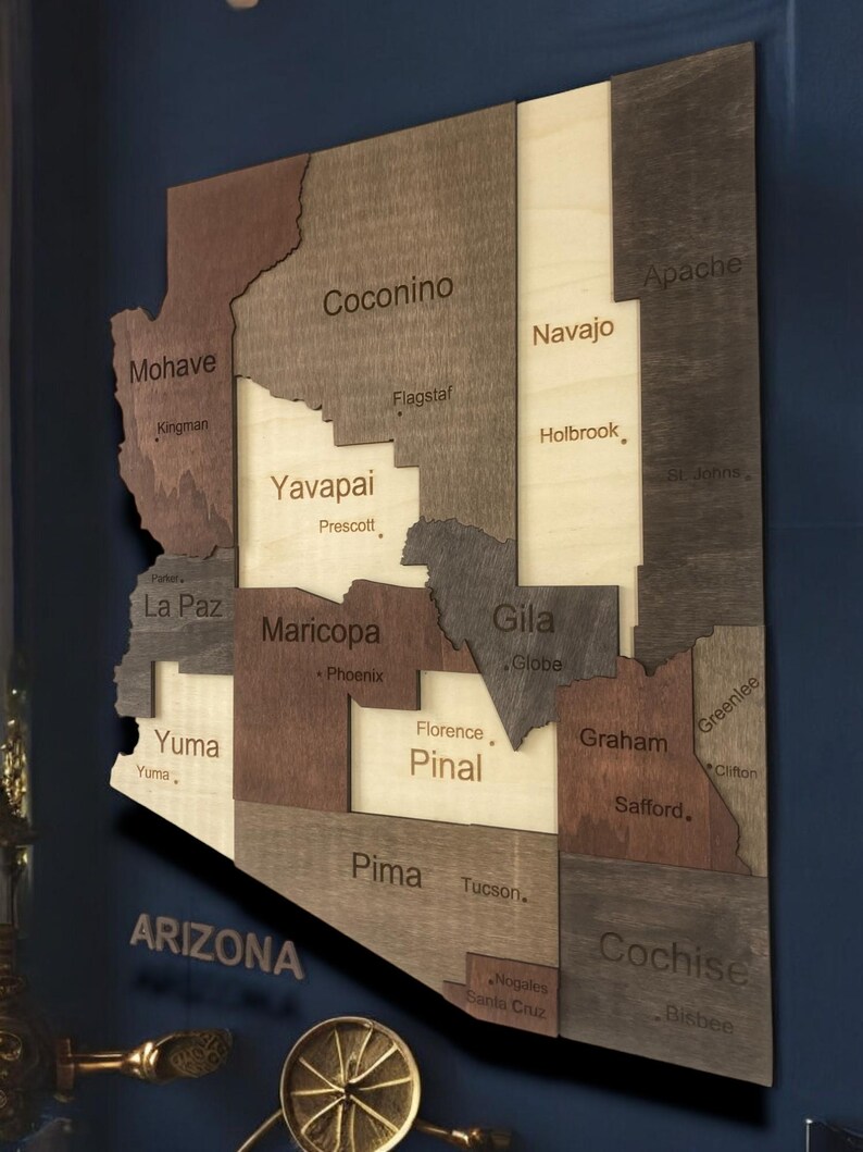 3D Arizona Wood Map, Arizona State Rustic Wall Art, 3D State Wooden Wall Art, Custom State Map ...