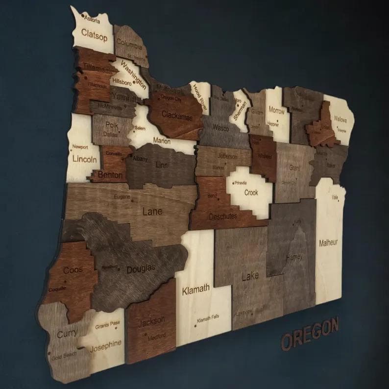 3D Wooden Oregon Map, Oregon Map Wall Decor, Rustic Wooden Wall Map ...