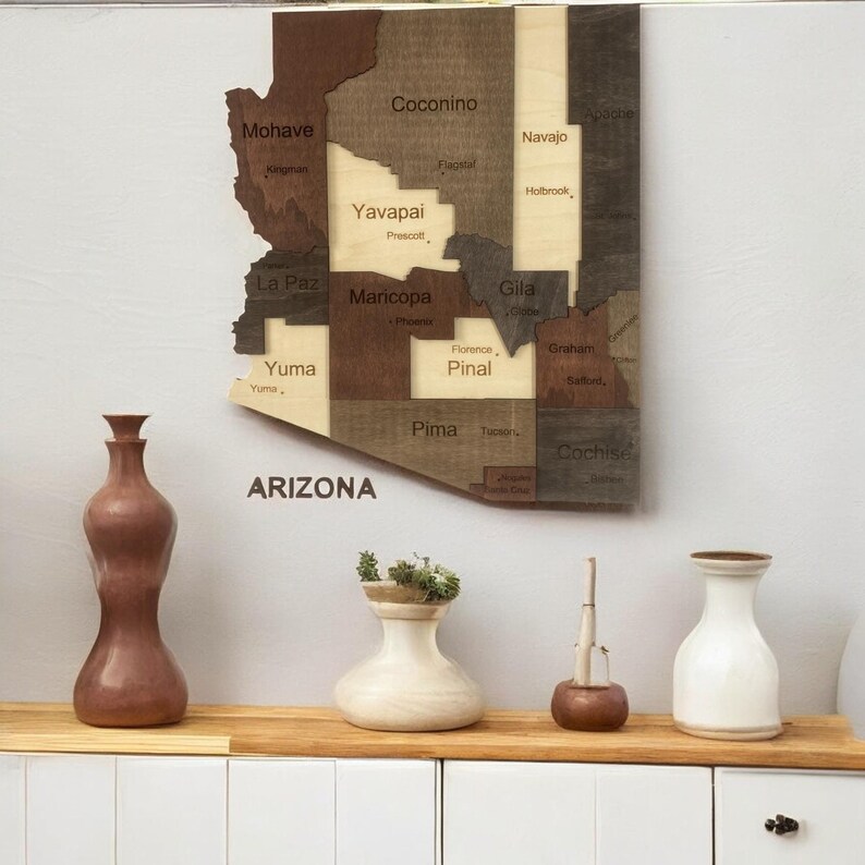 3D Arizona Wood Map, Arizona State Rustic Wall Art, 3D State Wooden ...