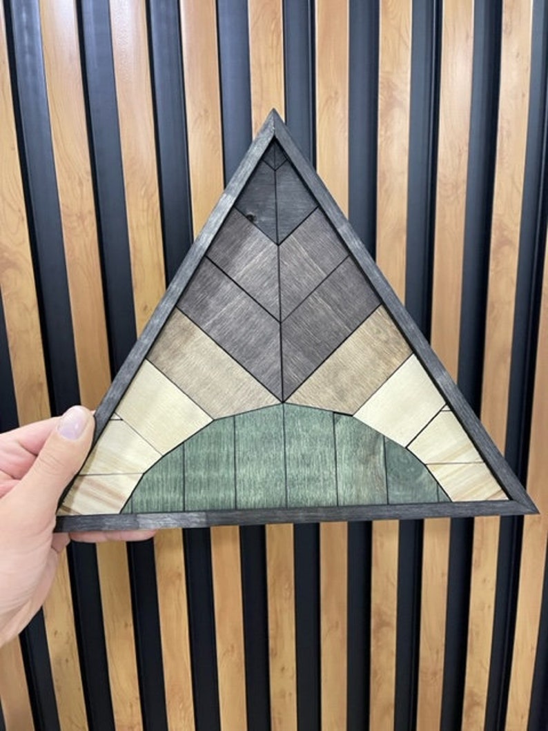 Wooden Triangle Wall Art, Large Wood Tiles Home Decor, Geometric Shapes ...