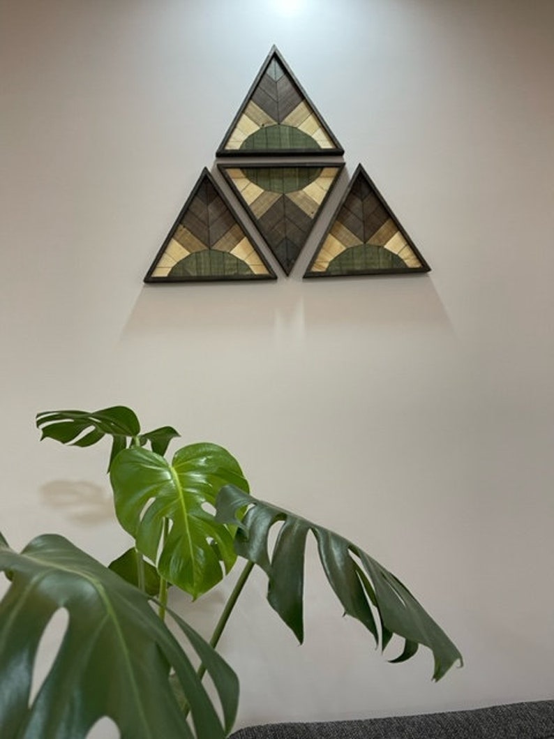 Wooden Triangle Wall Art, Large Wood Tiles Home Decor, Geometric Shapes ...