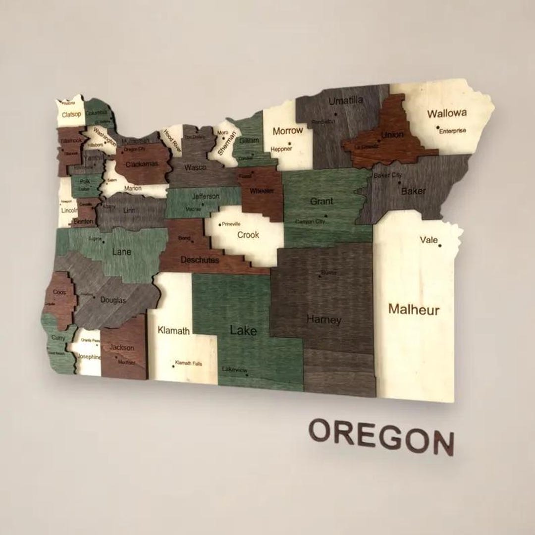 3D Wooden Oregon Map, Oregon Map Wall Decor, Rustic Wooden Wall Map ...