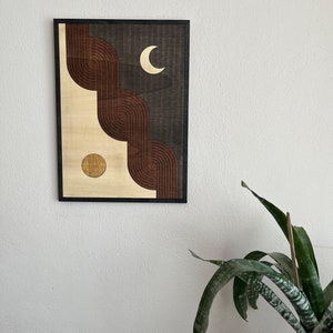 Sun and Moon Zen Wooden Wall Art Framed, Decorative Minimalist Boho ...