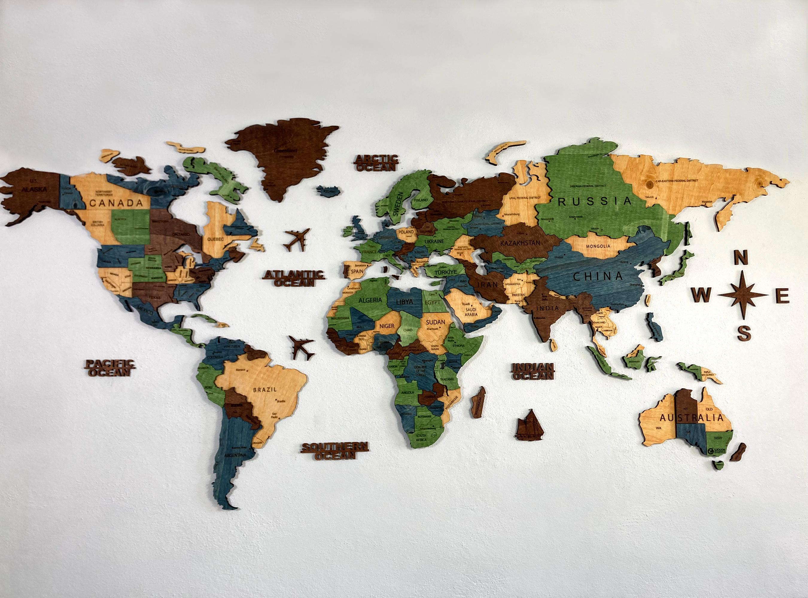 Exotic Wooden World Map, Apartment Wall Maps Decor, Wall Decoration ...