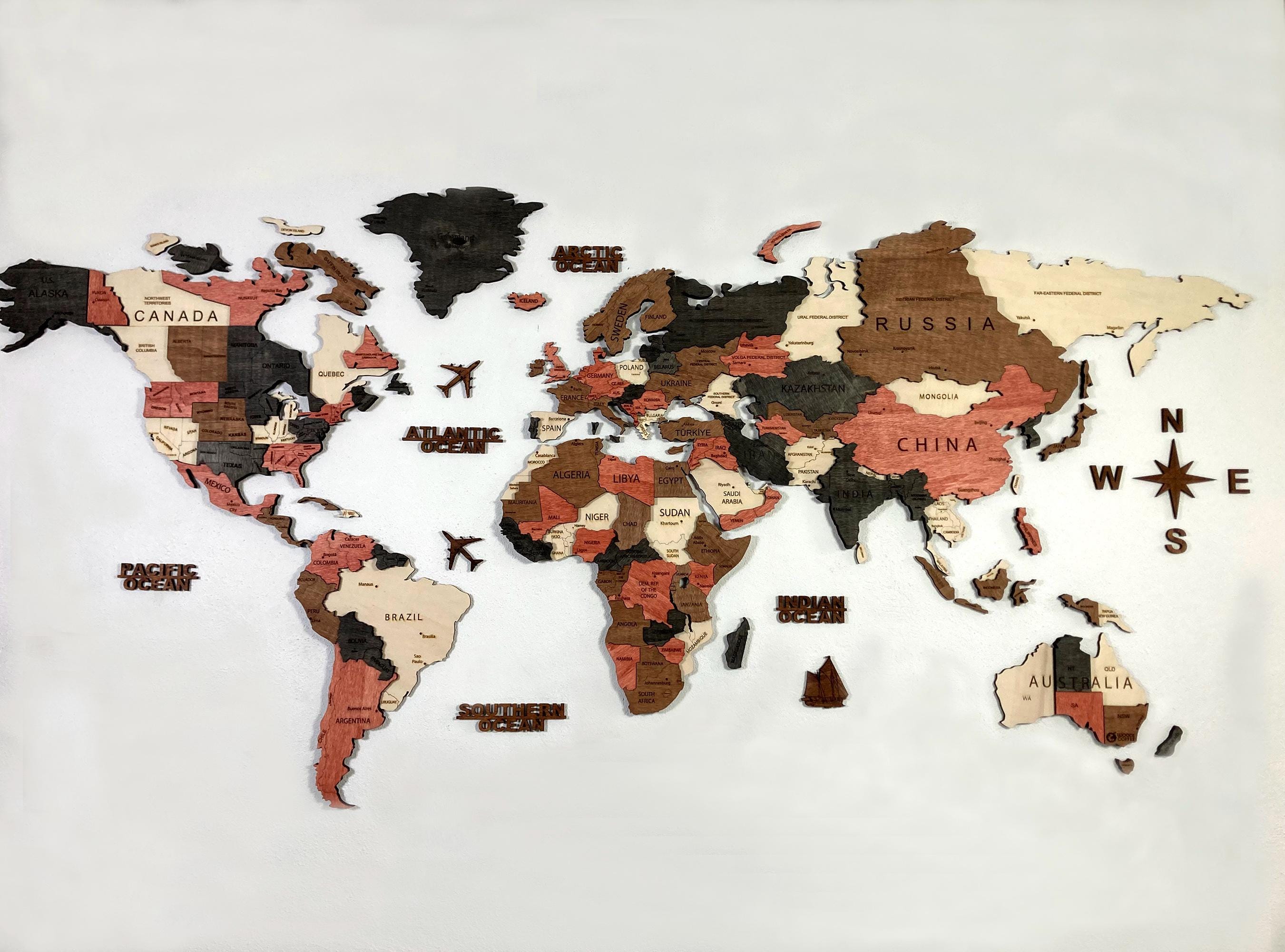 Sahara Wooden World Map, Apartment Wall Maps Decor, Wall Decoration ...