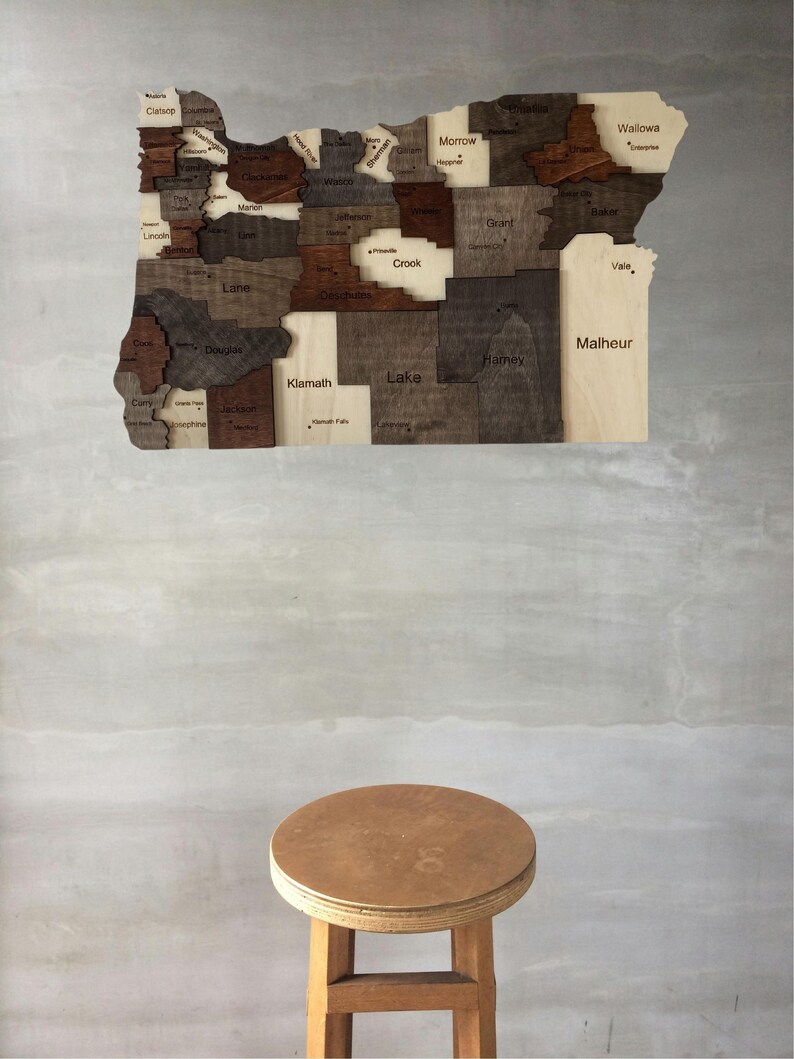 3D Wooden Oregon Map, Oregon Map Wall Decor, Rustic Wooden Wall Map ...