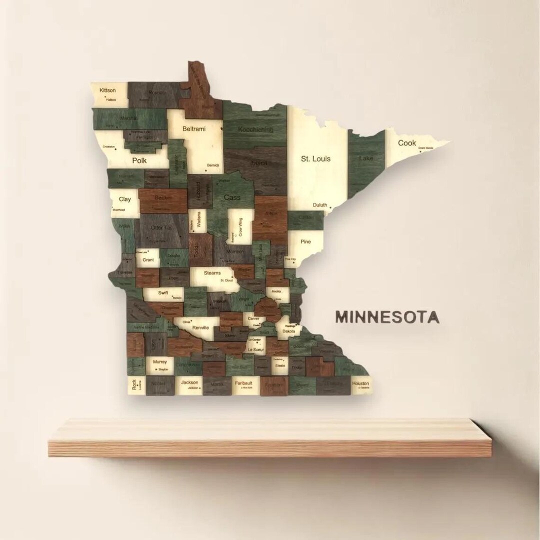 3D Wooden Minnesota Map - Minnesota State Map Wall Art, 3D Rustic State ...