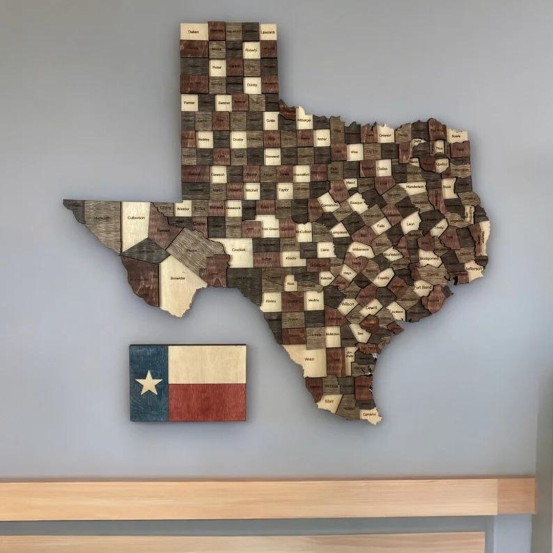 3D Wooden Texas Map, Office Wooden US Map, Lone Star State in Wooden ...