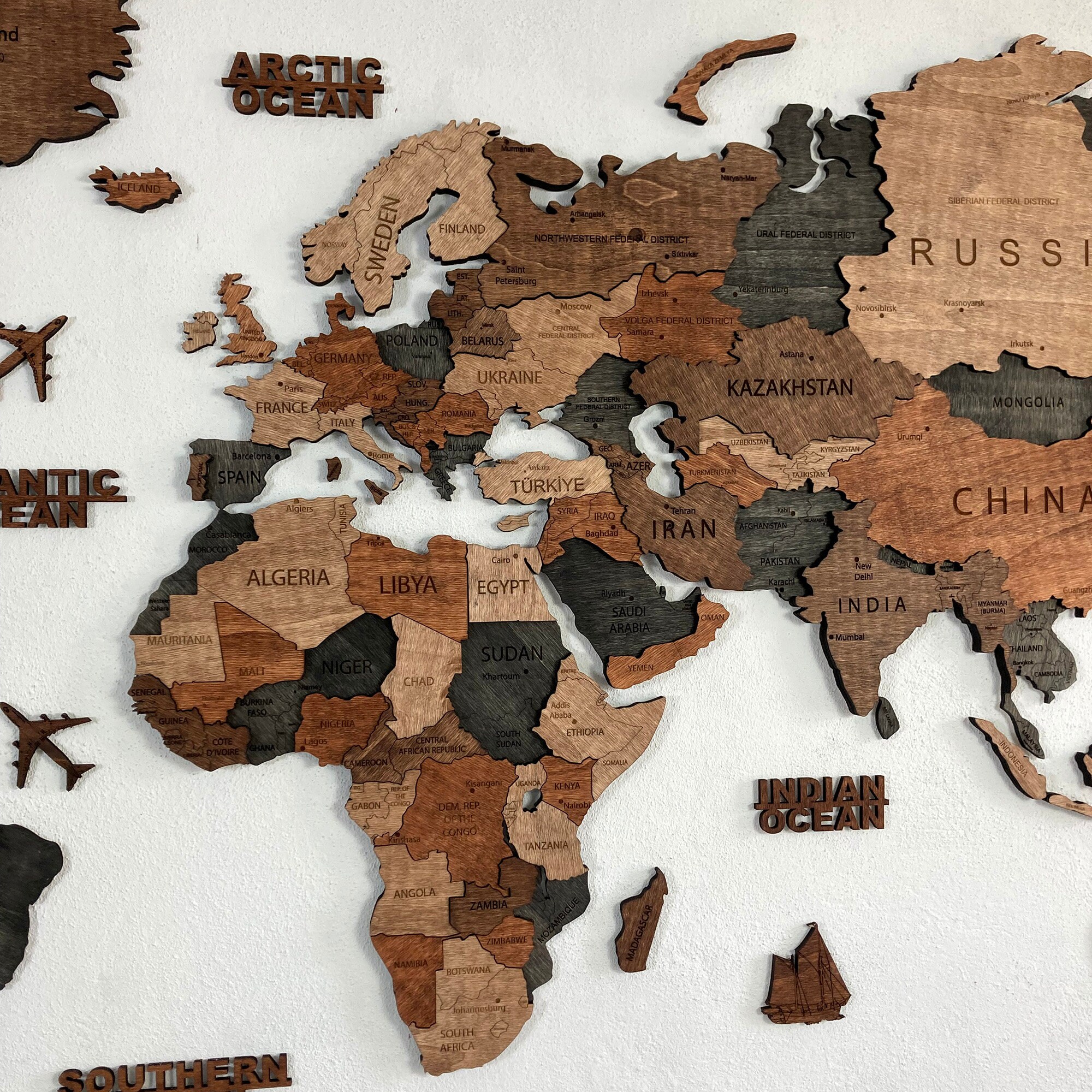 Wooden World Map, Apartment Wall Maps Decor, Wall Decoration, Travel Map, Wood Map of the World ...