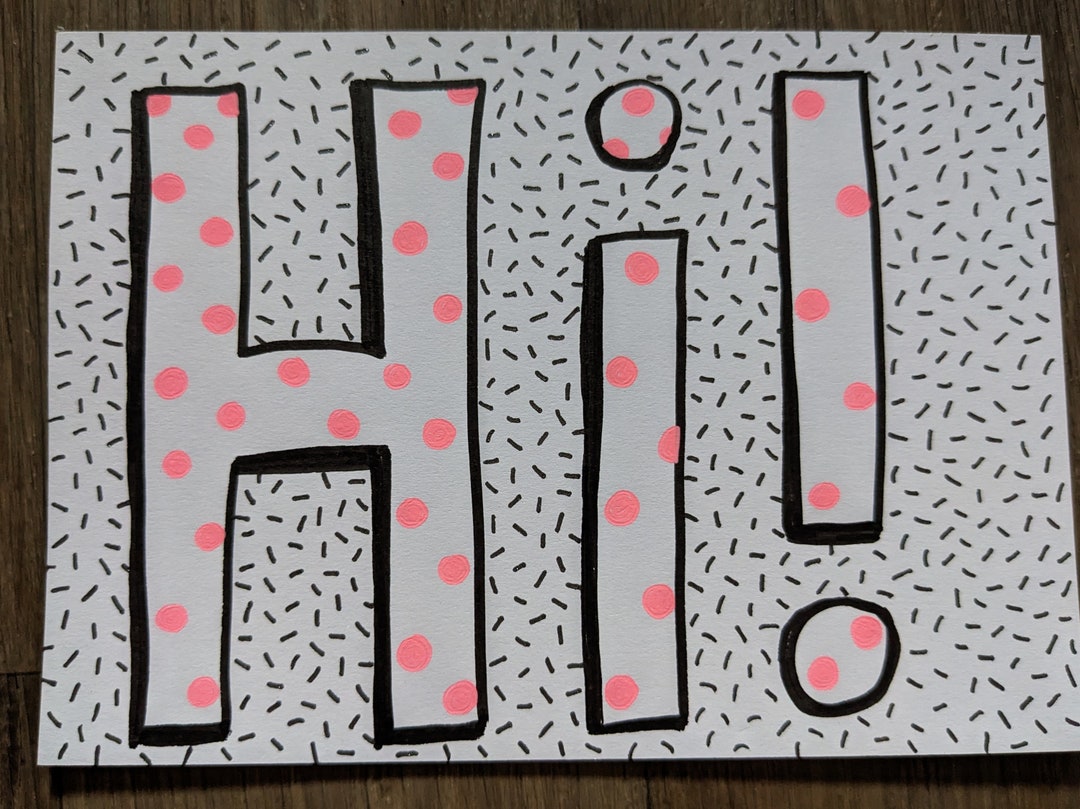 Set of Six Hand Drawn HI Note Cards - Etsy