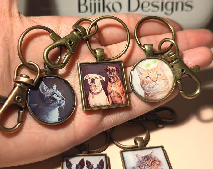 Custom Pet Keychain, Double Sided Keychain, Pet Portrait, Metal Keyring ...