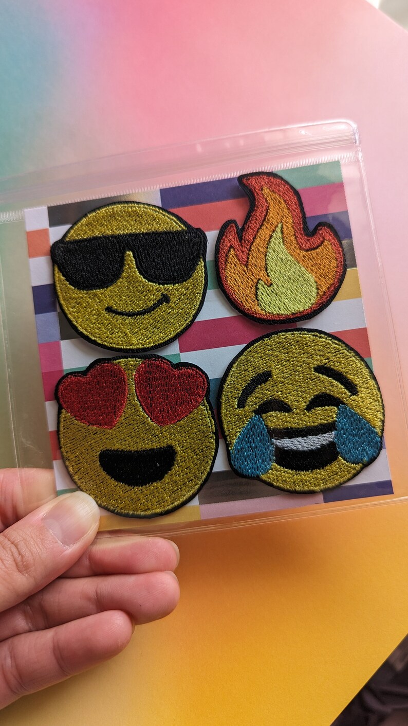 Emoji Patches 4pc Set, 4 Pack, Laughing, Fire, Cool, Heart Eyes, Emoji ...