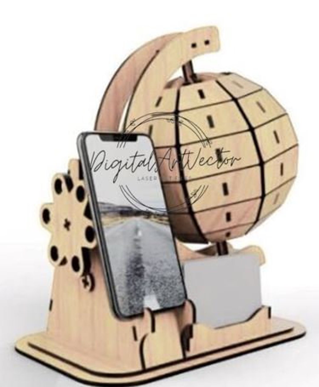 Laser Cut Mechanical World Globe Card and Phone Holder CDR DXF SVG Pdf ...