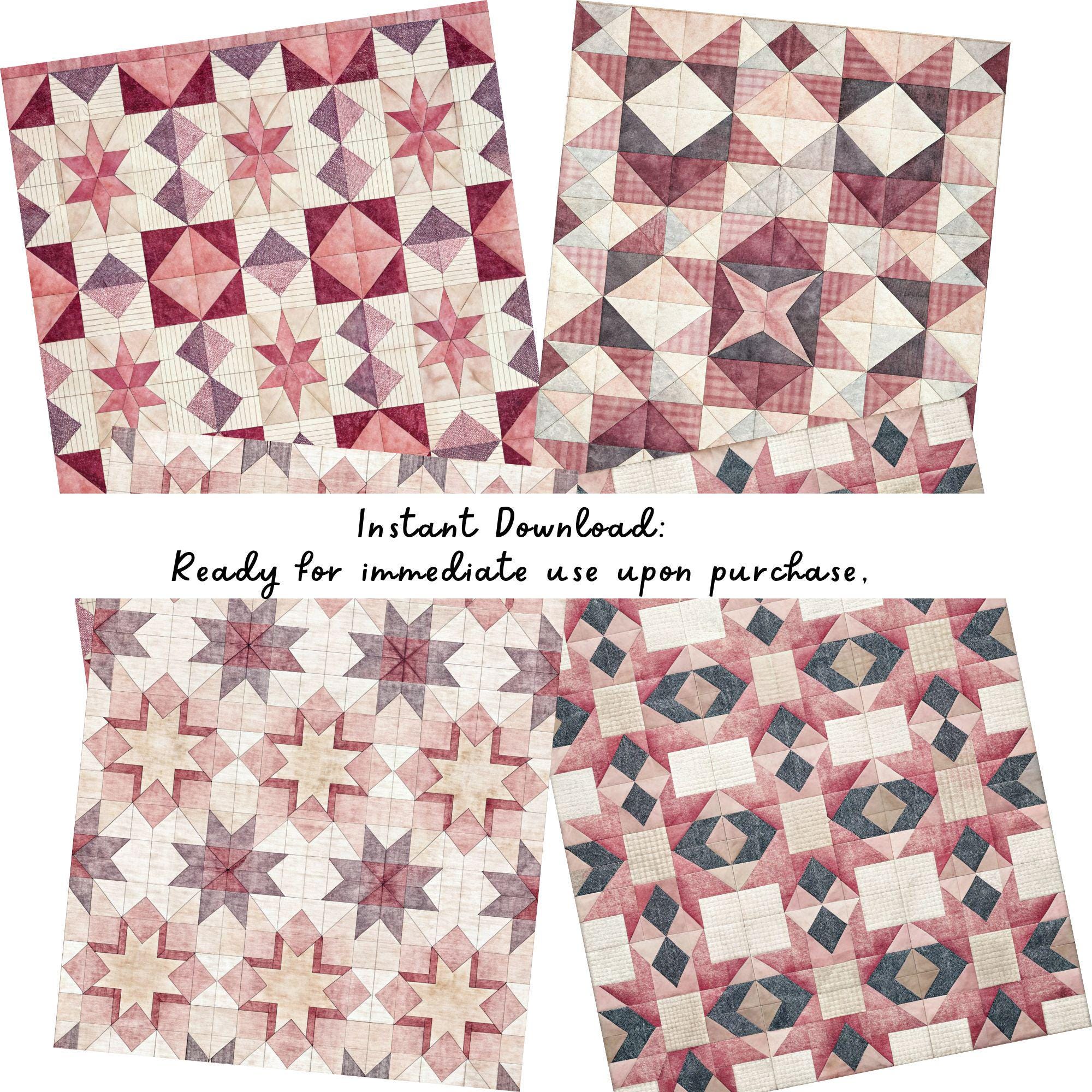 Quilt Pattern Digital Backgrounds, 20 JPEG Files, Star and Geometric ...