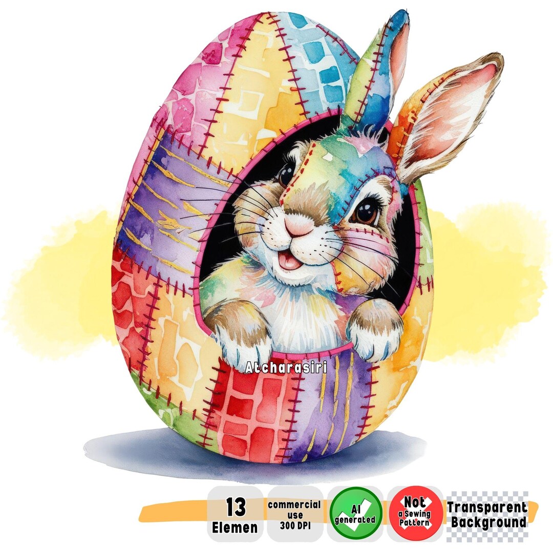 Watercolor Easter Bunny Clipart 13 PNG Files, Transparent Background ...
