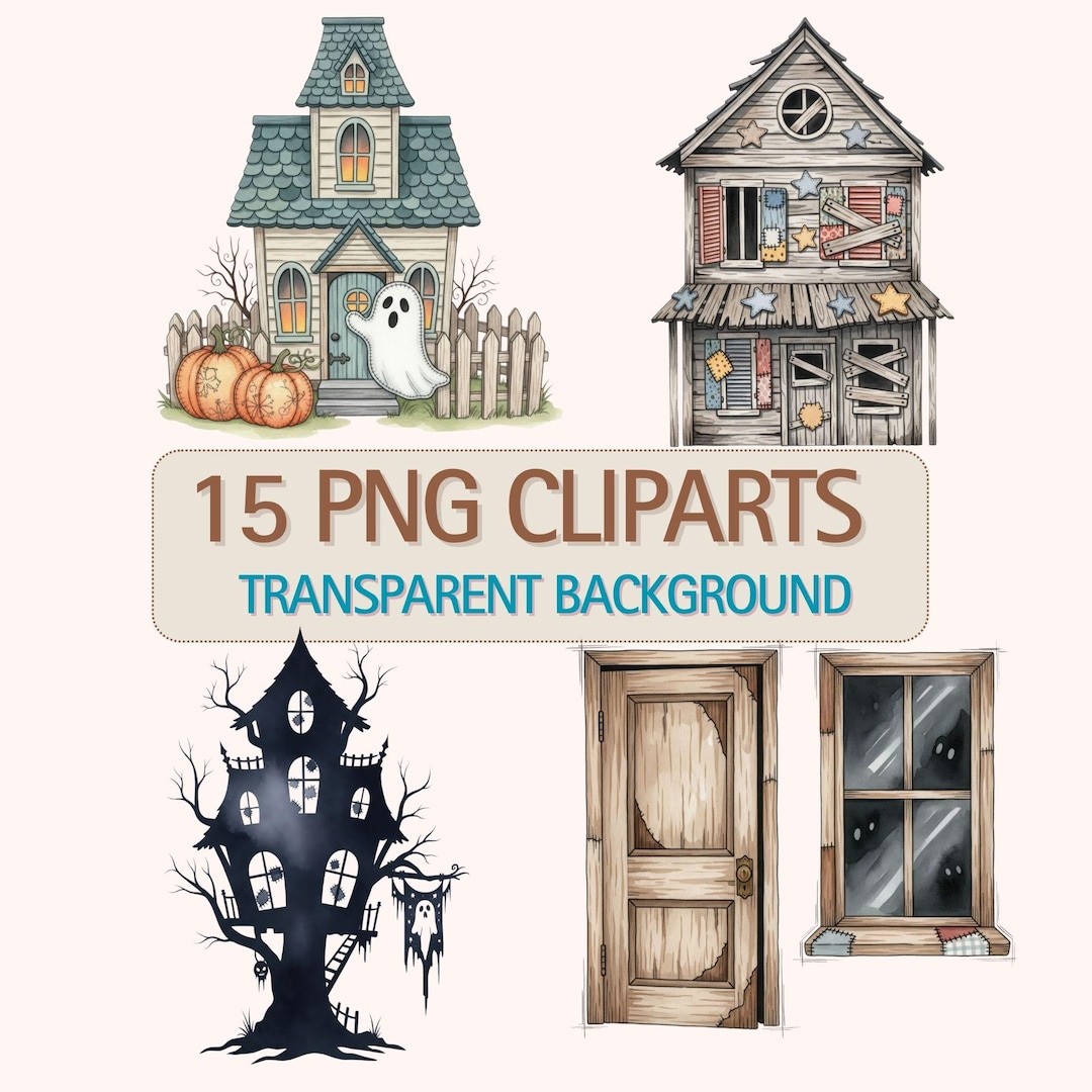 Haunted House Silhouettes Clipart: Spooky Halloween PNG Graphics ...