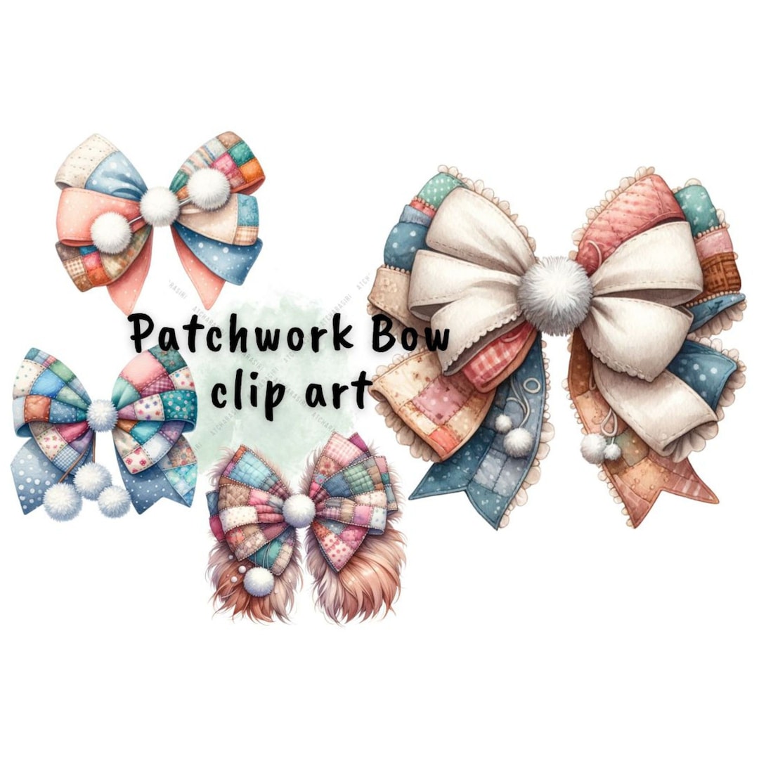 Patchwork Bow Clip Art Collection 12 PNG Files Transparent ...
