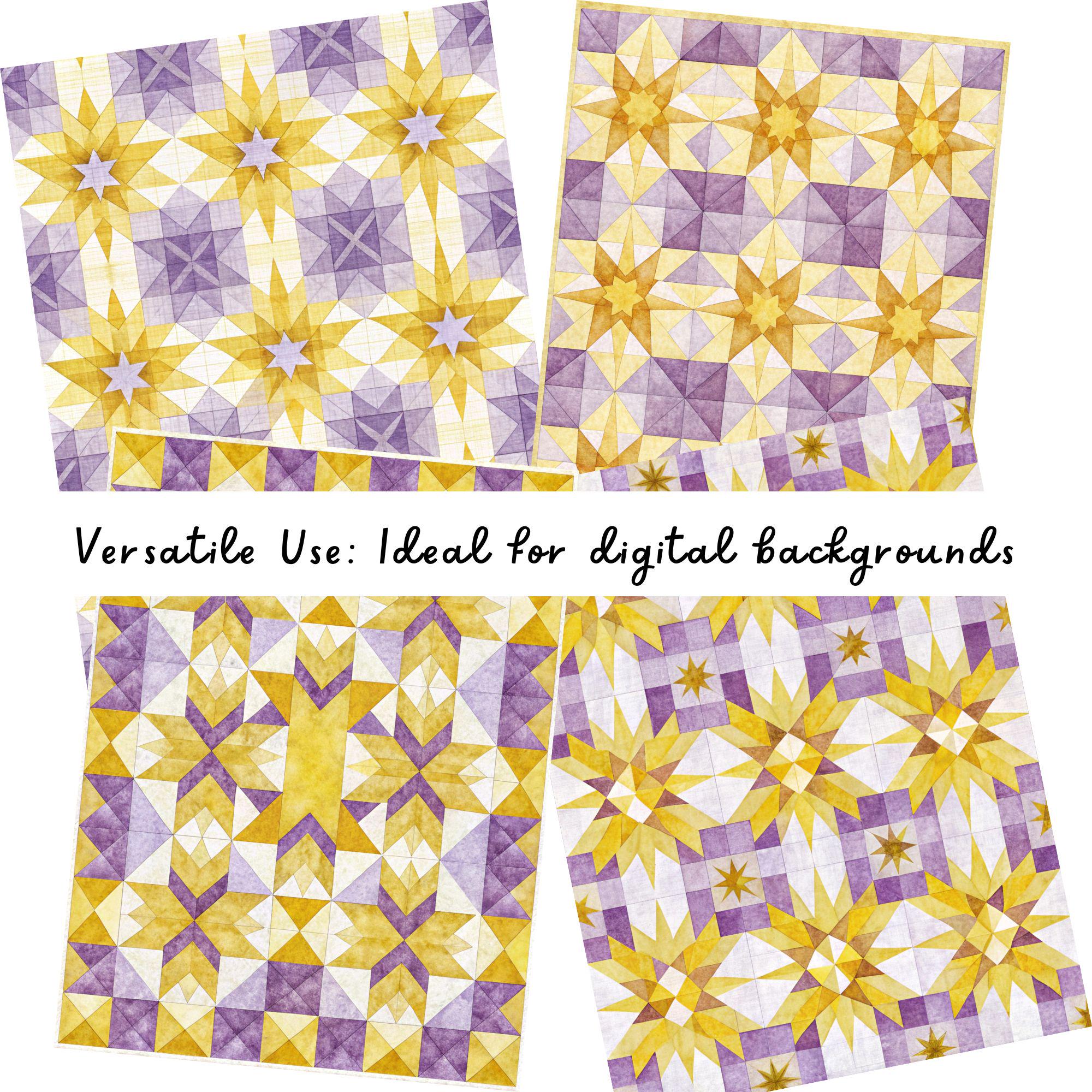 Quilt Pattern Digital Backgrounds, 20 JPEG Files, Star and Geometric ...
