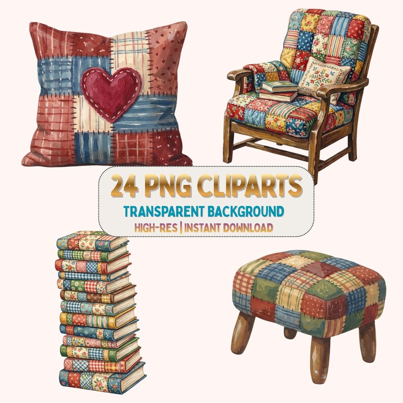 Retro Cozy Reading Corner PNG Clipart Set Transparent Background 300 ...