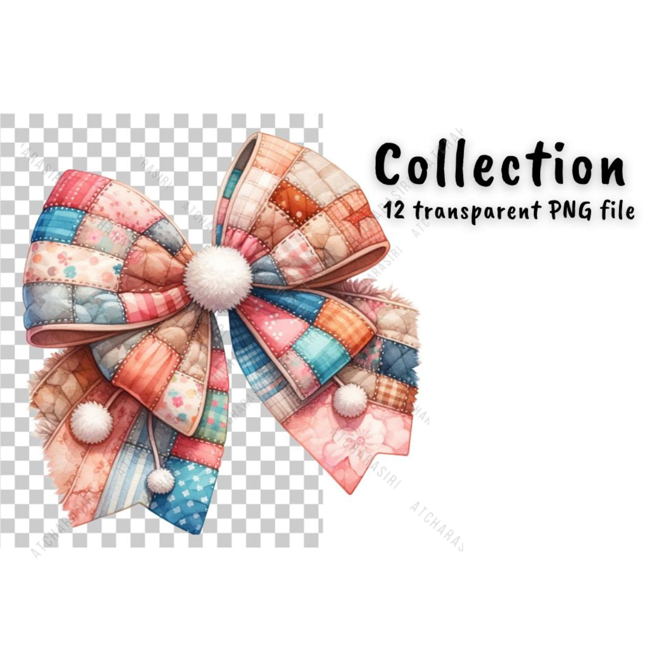 Patchwork Bow Clip Art Collection 12 PNG Files Transparent ...
