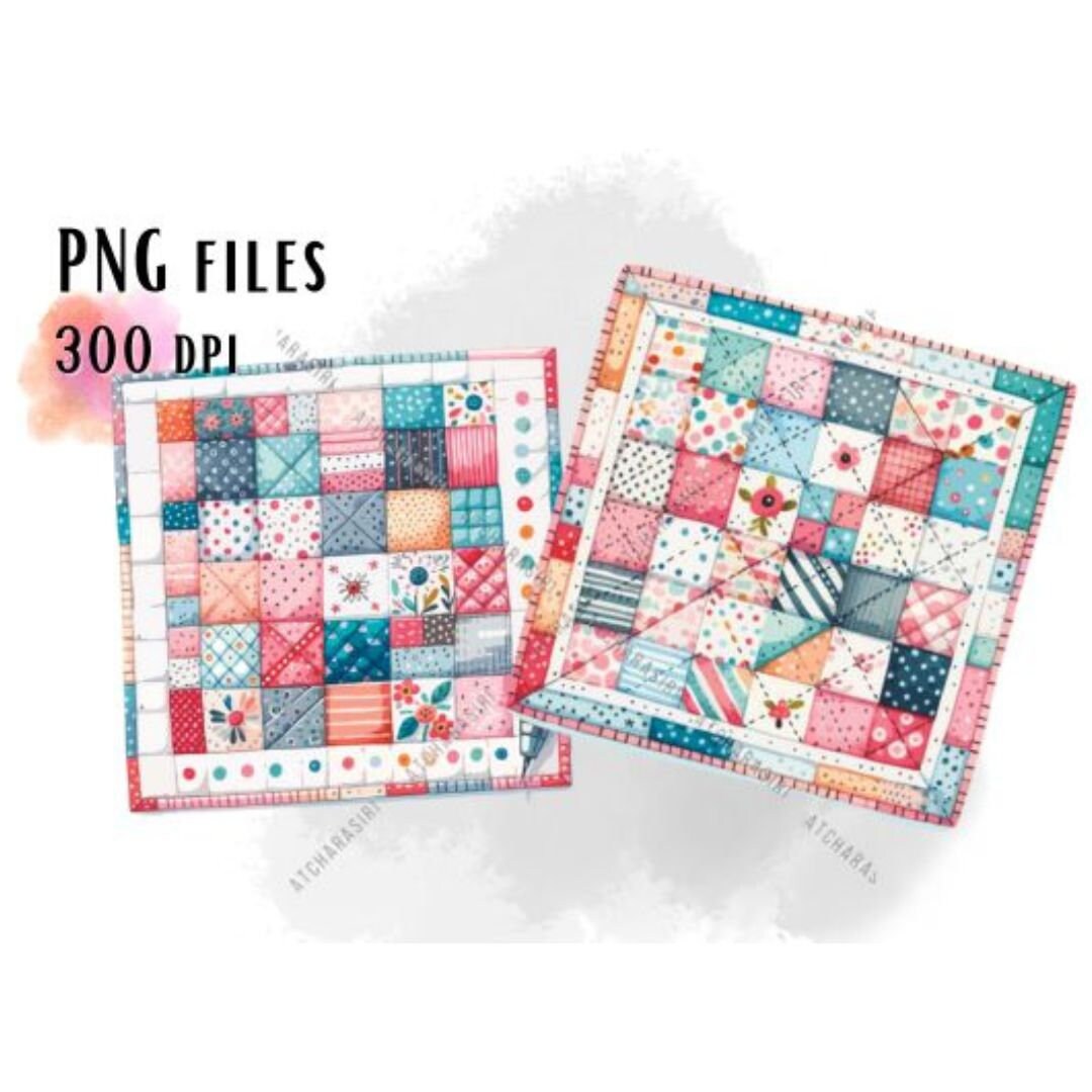 Quilt Patchwork Watercolor Clipart: Ai-generated Art (PNG Digital Download) - Etsy