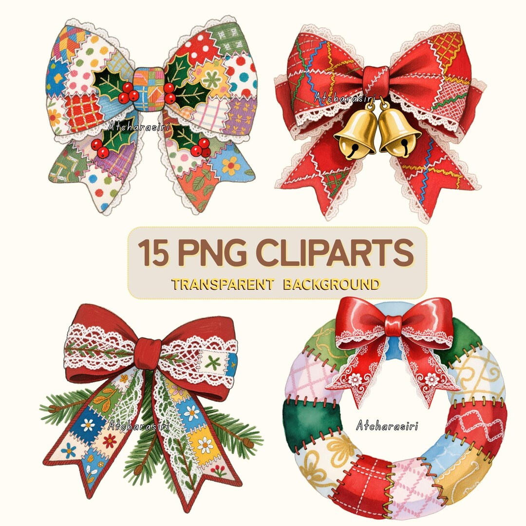Festive Christmas Bows PNG - Etsy