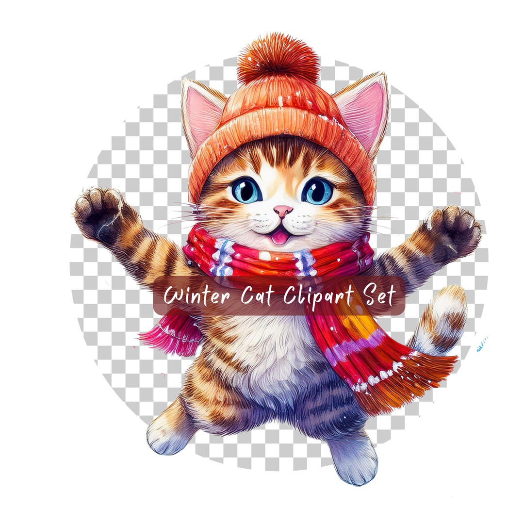 Winter Cat Clipart Set - 11 PNG Files With Transparent Background - Etsy