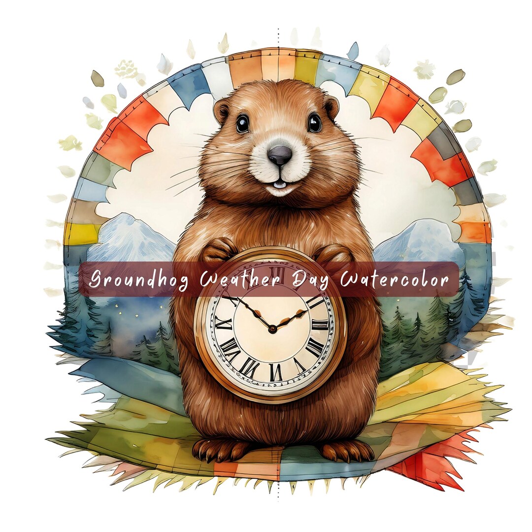 Groundhog Weather Day Watercolor Digital Download, 12 Festive Groundhog ...